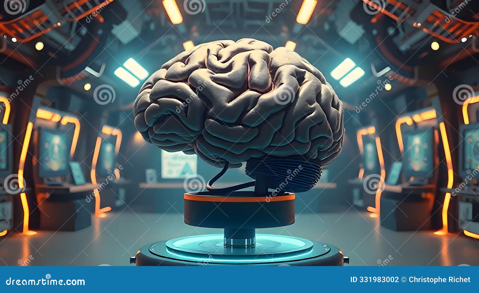 A Colossal Human Brain Connected To One or More Computers. Stock ...