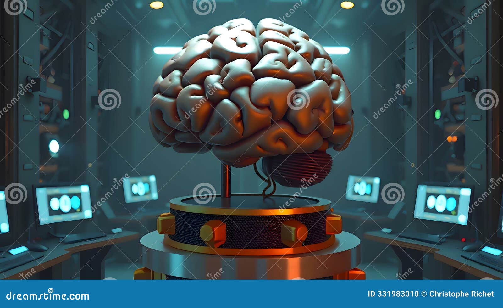 A Colossal Human Brain Connected To One or More Computers. Stock ...