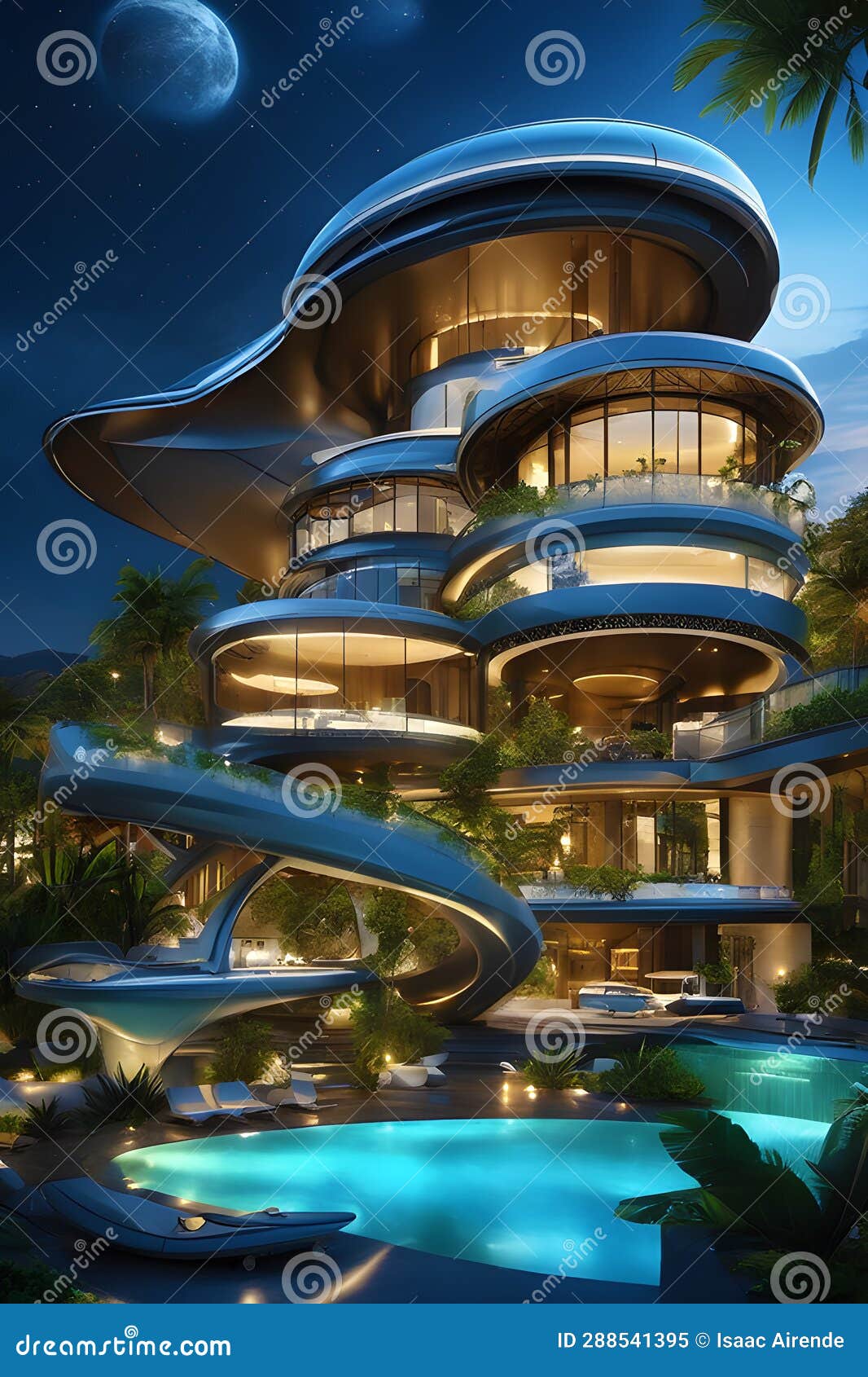 A Colossal Hypermodern Freeform Multistory Mansion Stock Illustration ...