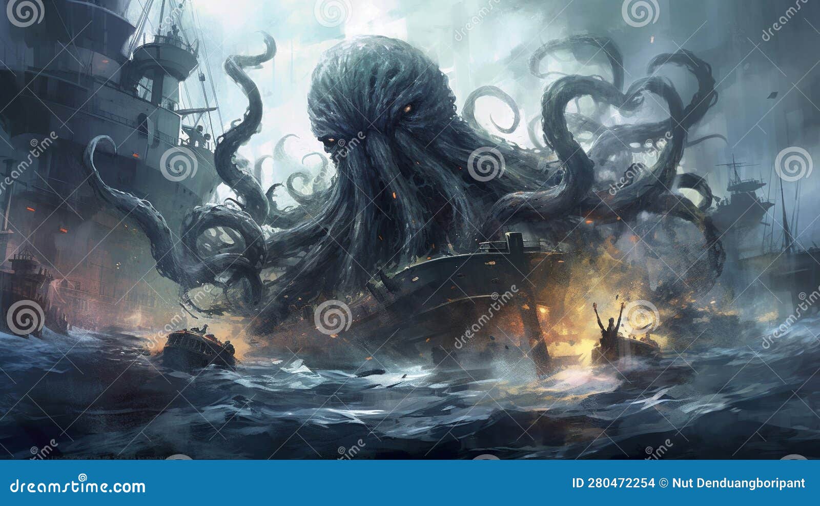 Generative AI, Kraken Unleashed Stock Illustration - Illustration of ...