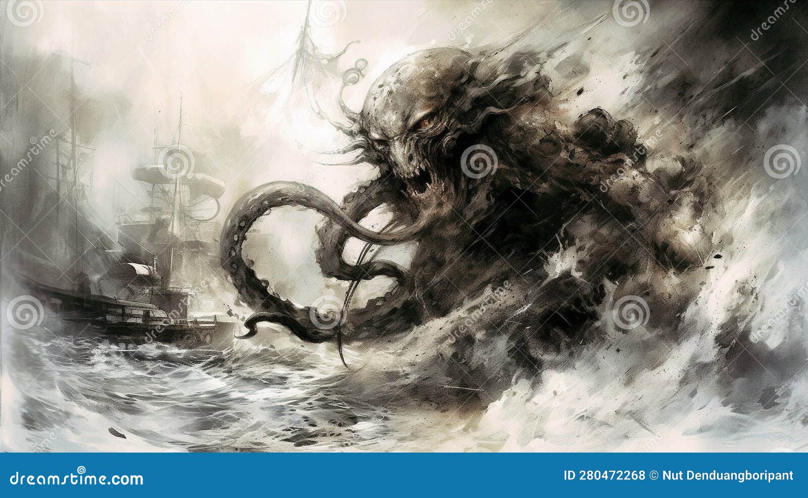 Generative AI, Kraken Unleashed Stock Illustration - Illustration of ...