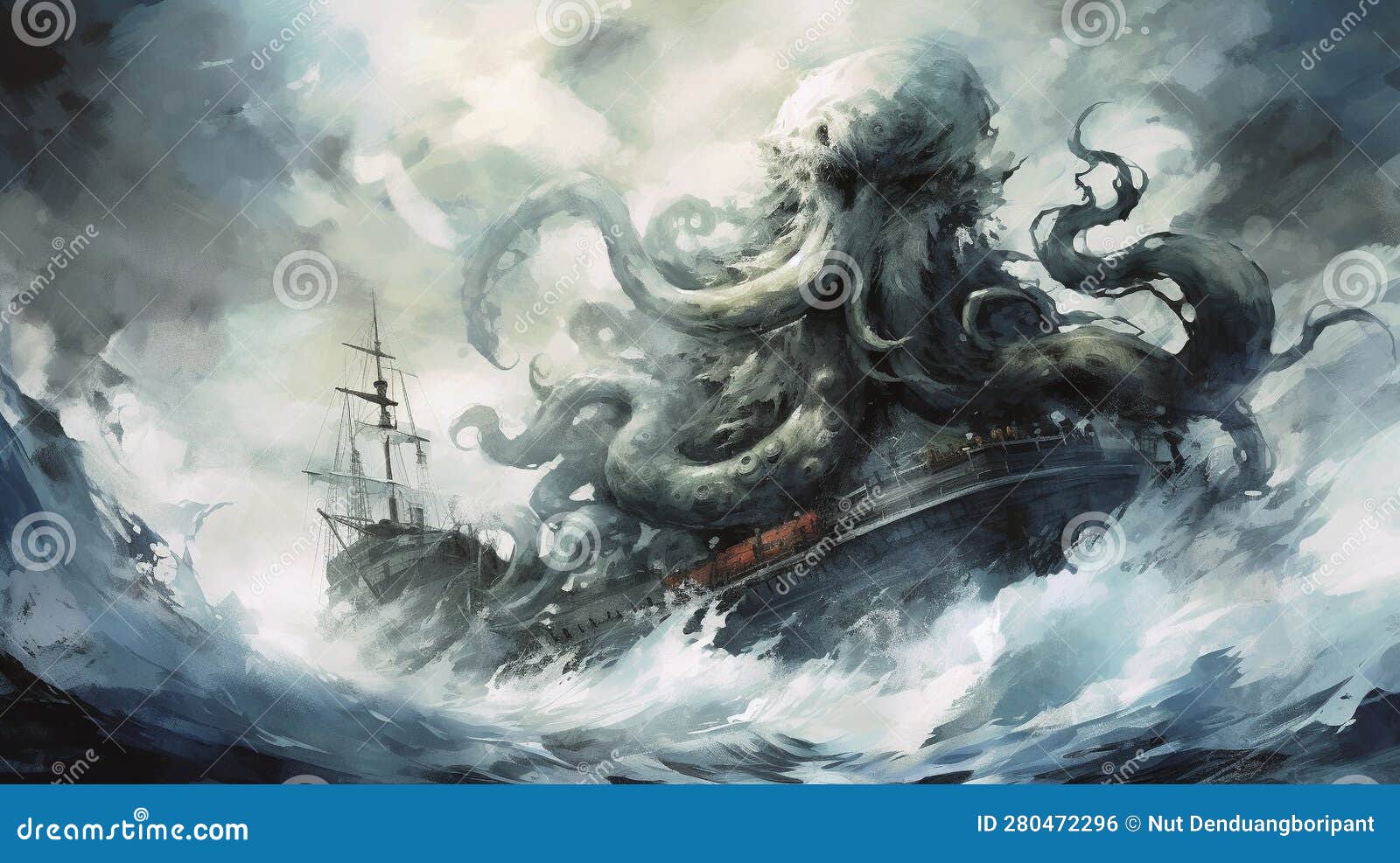 Generative AI, Kraken Unleashed Stock Illustration - Illustration of ...