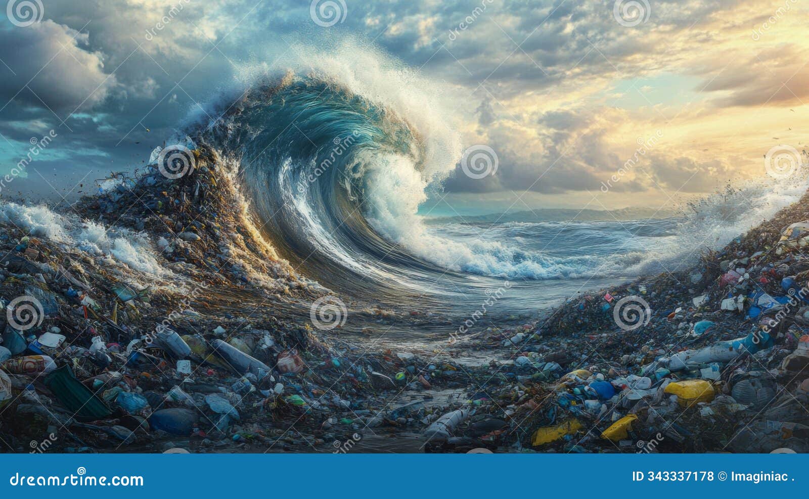 A Colossal Wave of Plastic Pollution Crashing Over a Sea of Trash Stock ...