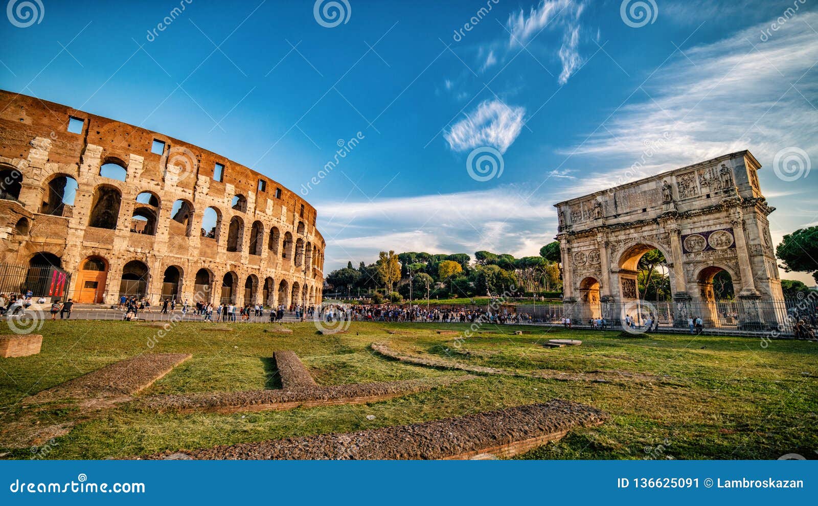 Colosseum and Arch of Constantine, Panoramic View, Rome, Italy ...