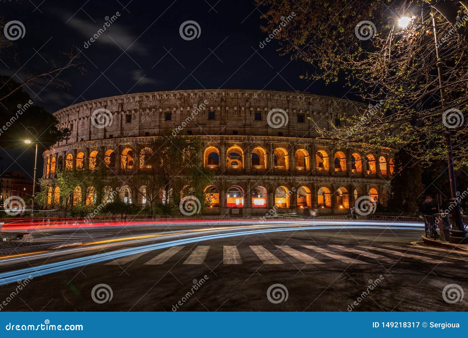 Colosseum Architectural Structure at Night, in Rome. Stock Image ...