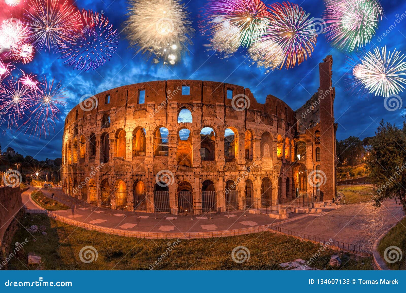 Colosseum with Firework in Rome, Italy Stock Image - Image of europe ...