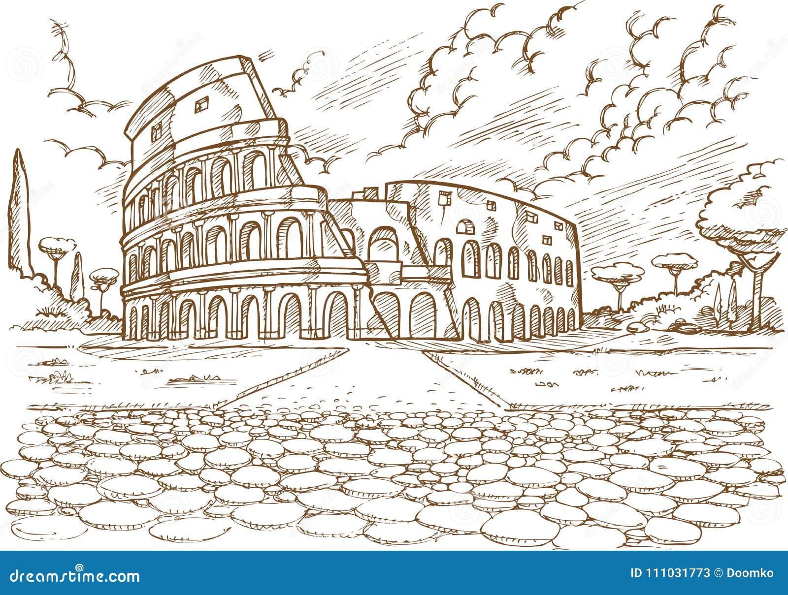 Colosseum Hand-drawn Comic Illustration. Colosseum. Vector Doodle Style ...