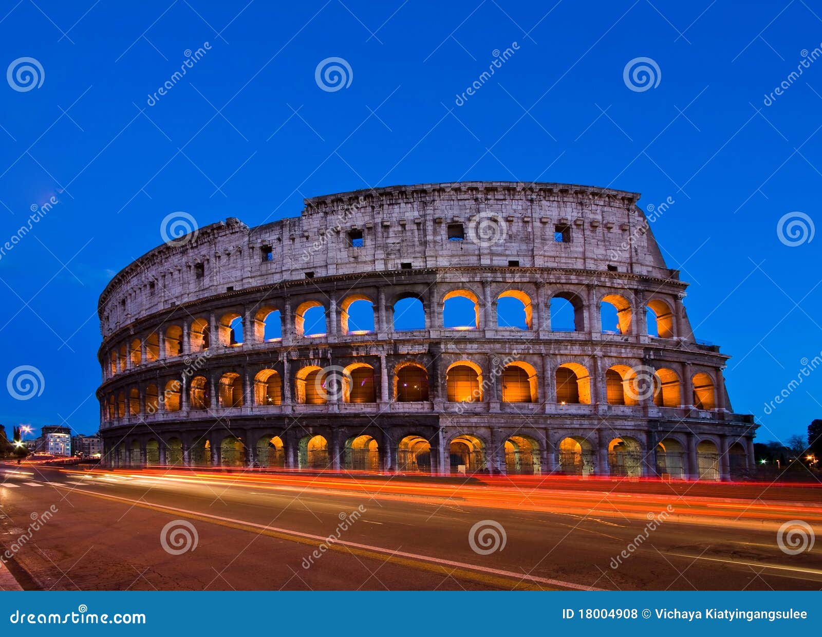 Colosseum with Light Trail, Rome Stock Photo - Image of building ...
