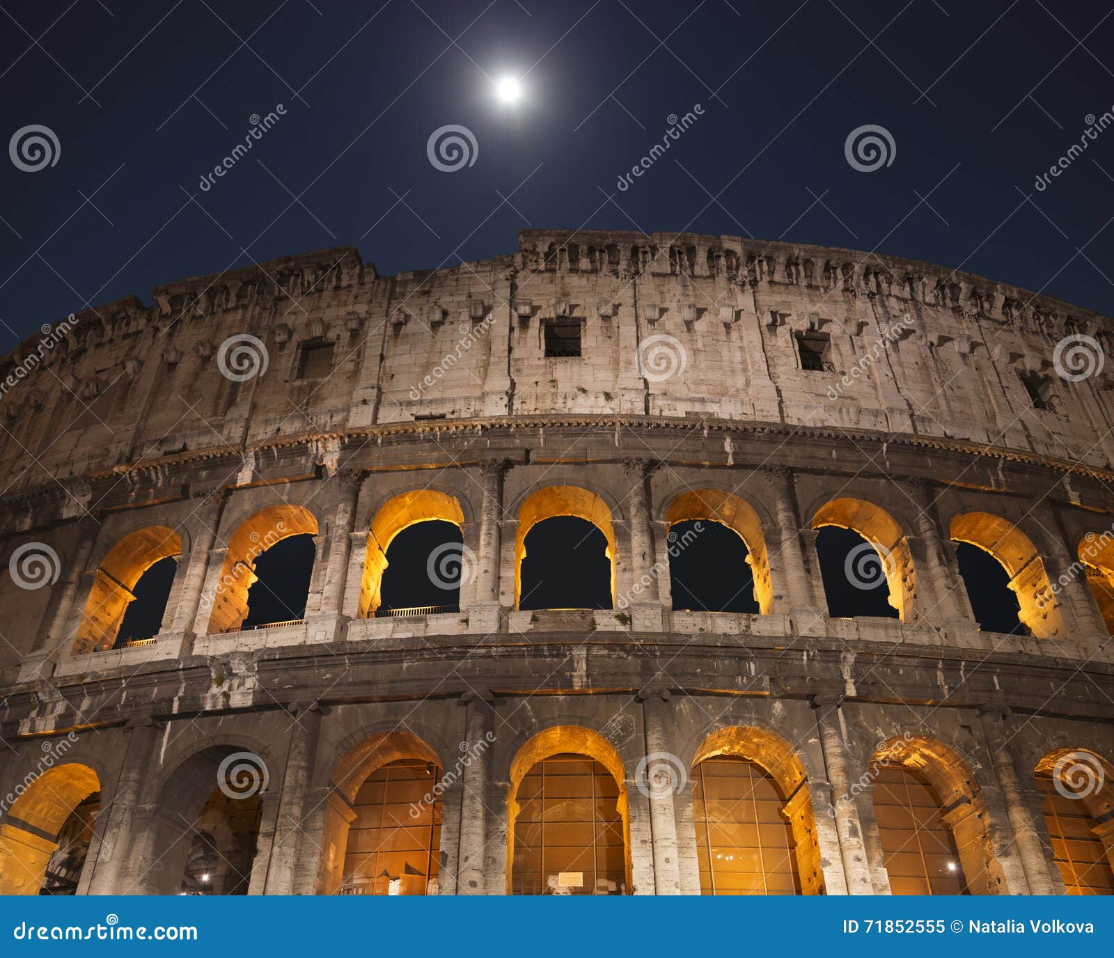 The Colosseum at Moon Night. Rome Stock Image - Image of moon, antique ...