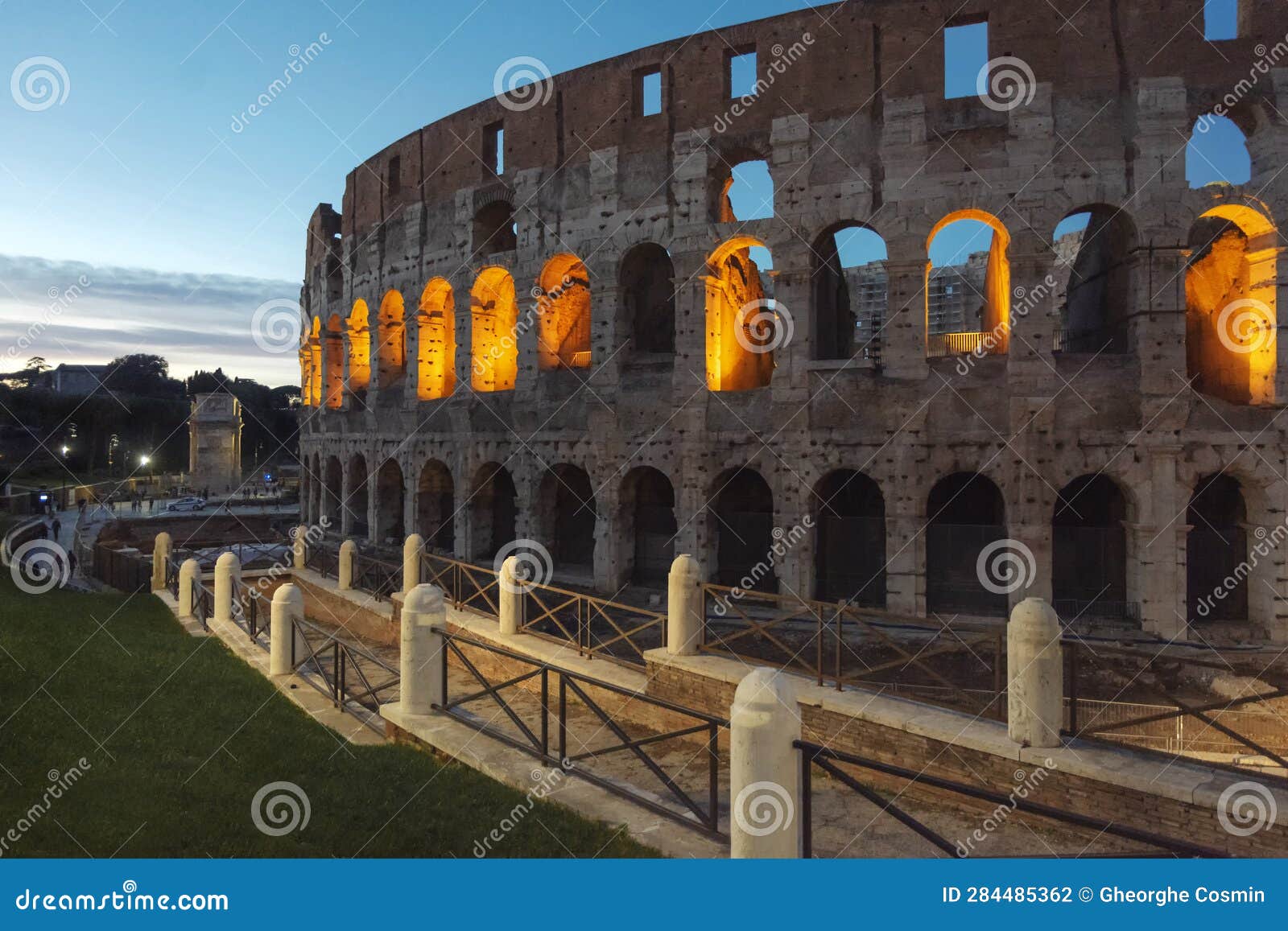 The Colosseum at night stock photo. Image of photographed - 284485362