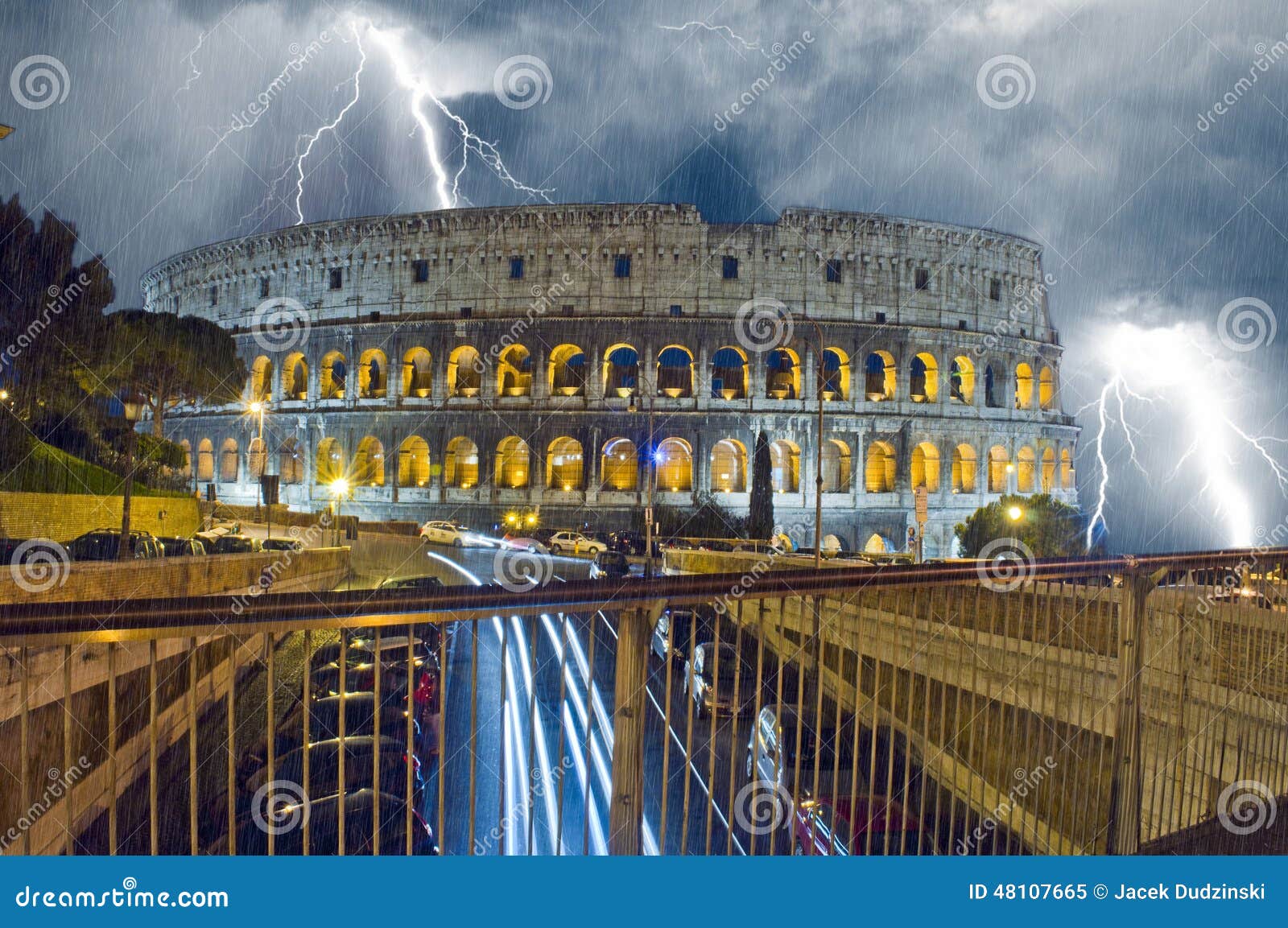 Colosseum in the Night. Raining and Lightning Editorial Image - Image ...