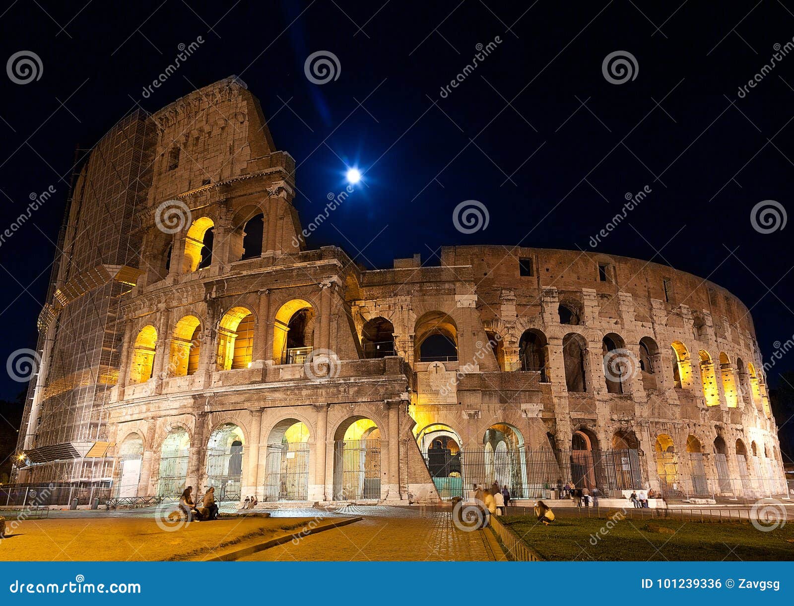 Colosseum Night View Full Moon. Stock Photo - Image of colosseo ...
