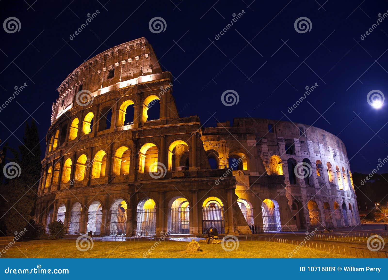 Colosseum Overview Moon Night Rome Italy Stock Image - Image of night ...