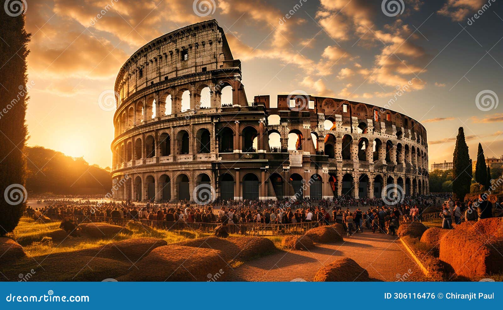 Colosseum in Rome with Crowd Gathered at Sunrise Stock Photo - Image of ...
