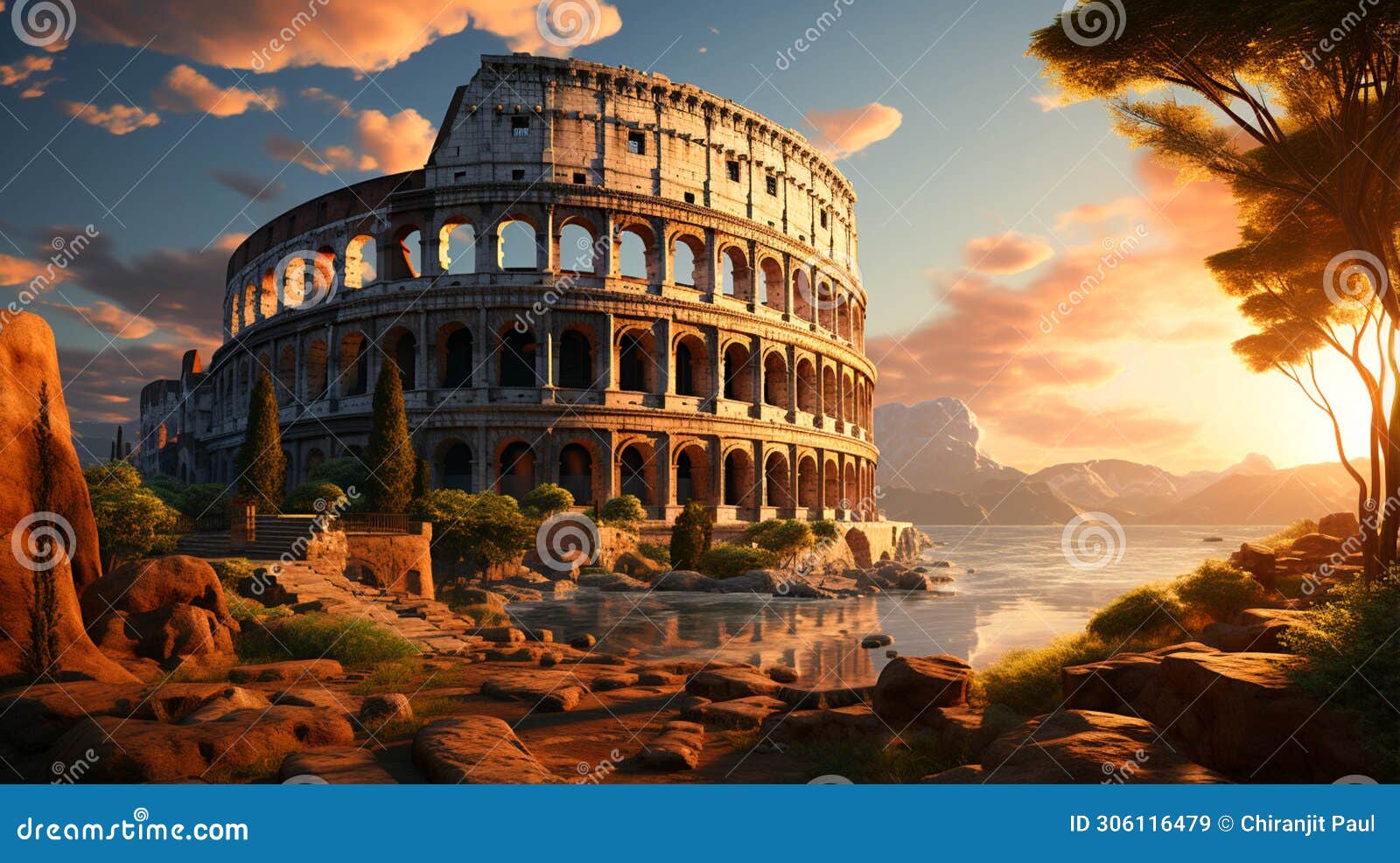Colosseum in Rome with Crowd Gathered at Sunrise Stock Image - Image of ...