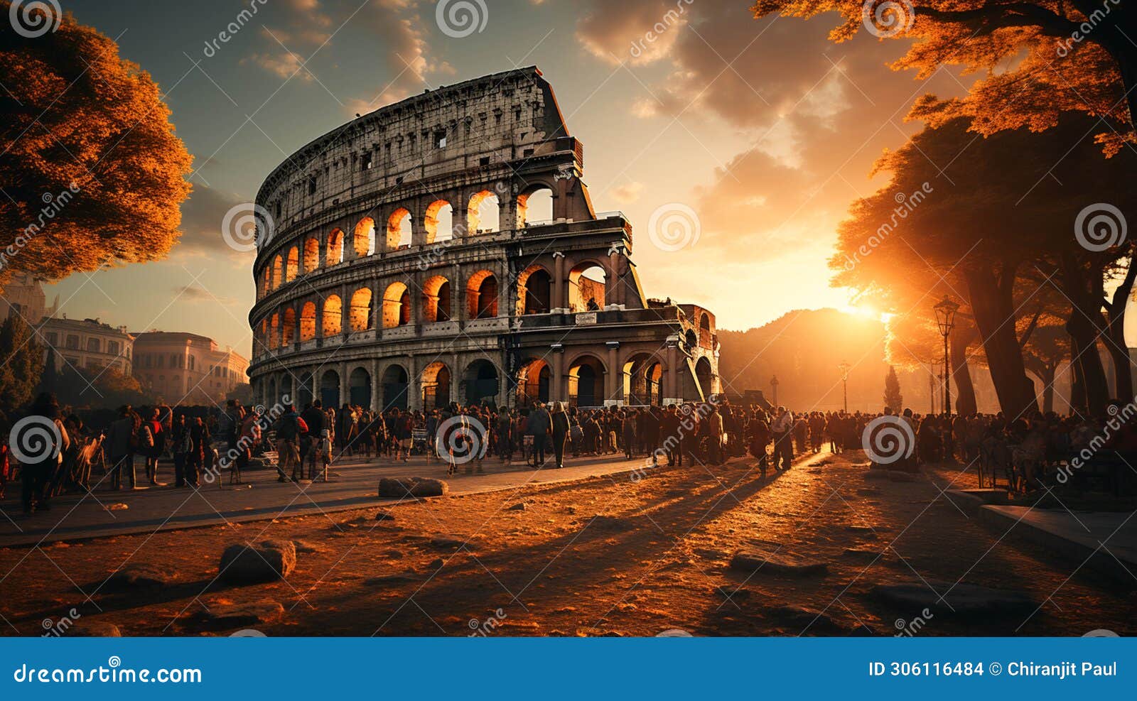 Colosseum in Rome with Crowd Gathered at Sunrise Stock Photo - Image of ...