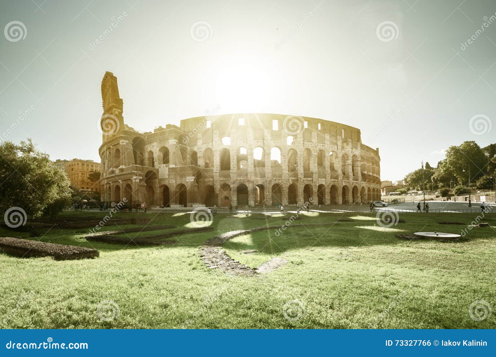 Colosseum in Rome and Morning Sun Stock Photo - Image of building ...