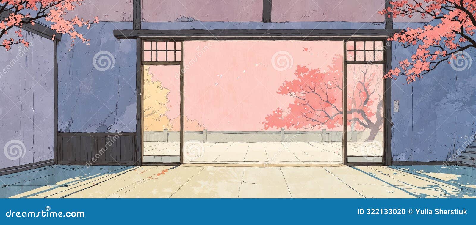 Colour Background Illustration in Japanese Style. Stock Photo - Image ...