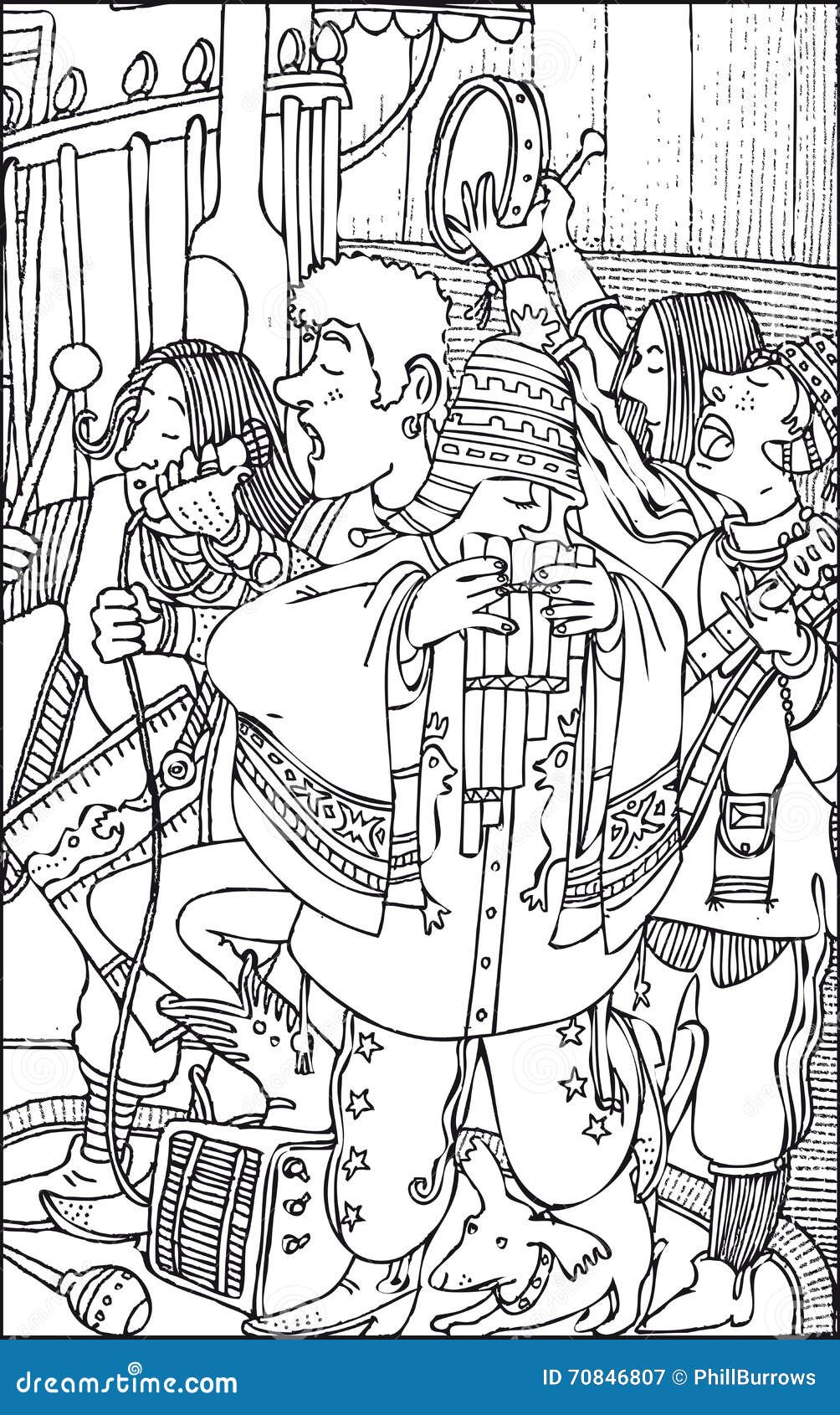 Colour in buskers stock vector. Illustration of cartoon - 70846807