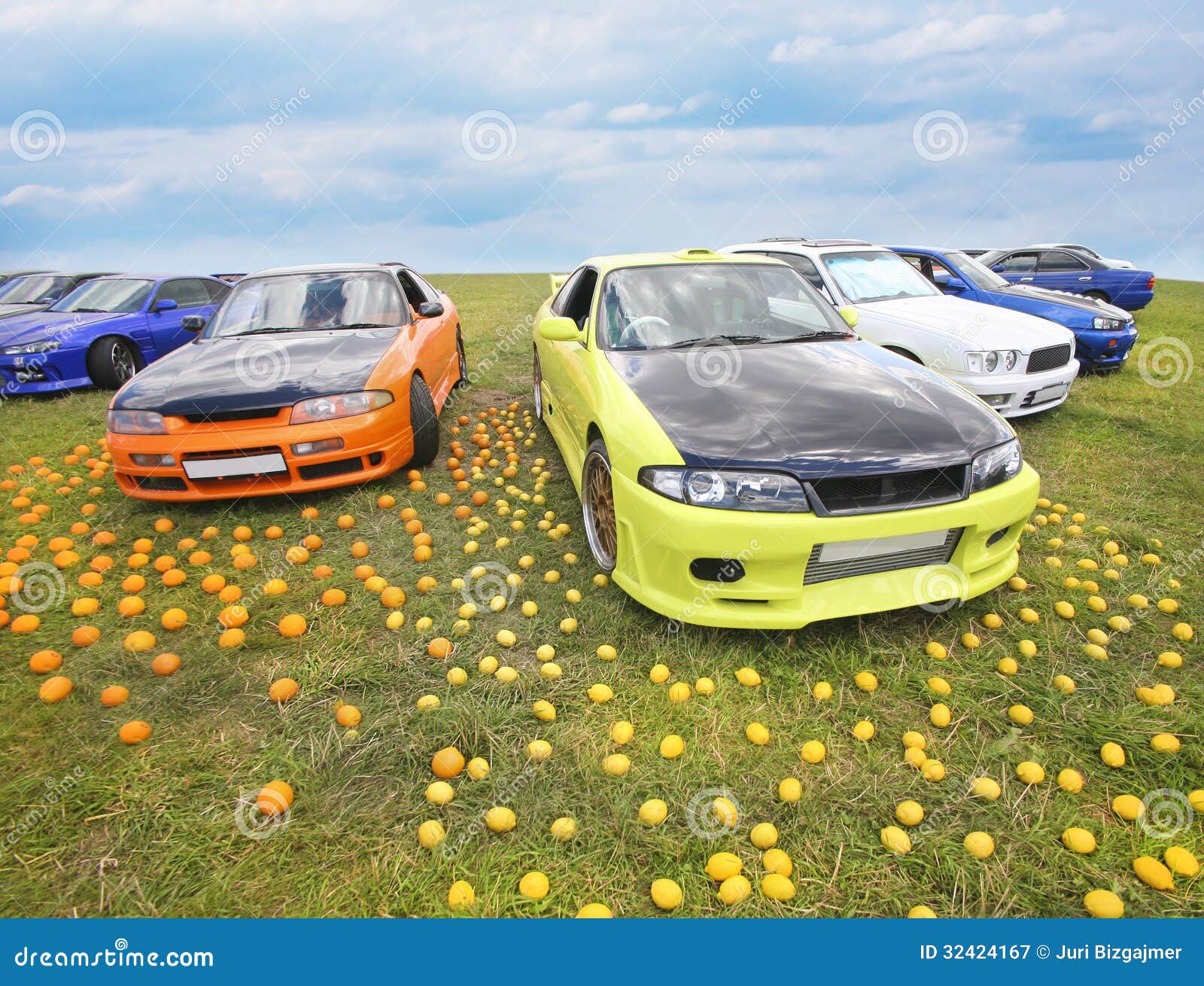 Colour Cars and Fruit on Grass Stock Image - Image of sports, auto ...