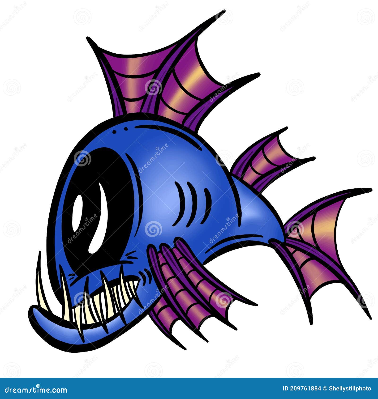 Colour Cartoon Anglerfish Fish Outline Illustration Vector Stock ...