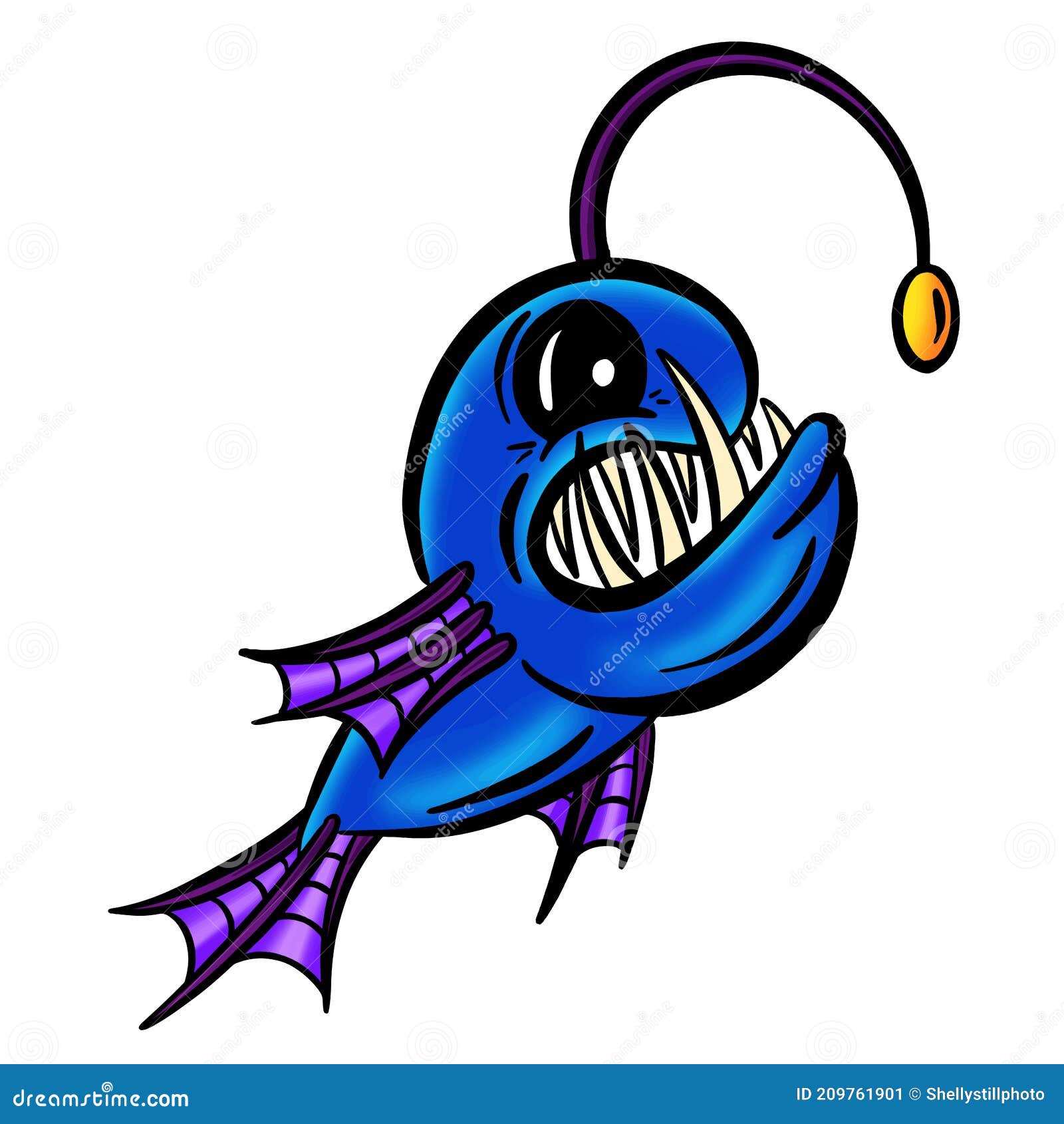Colour Cartoon Anglerfish Fish Outline Illustration Vector Stock ...