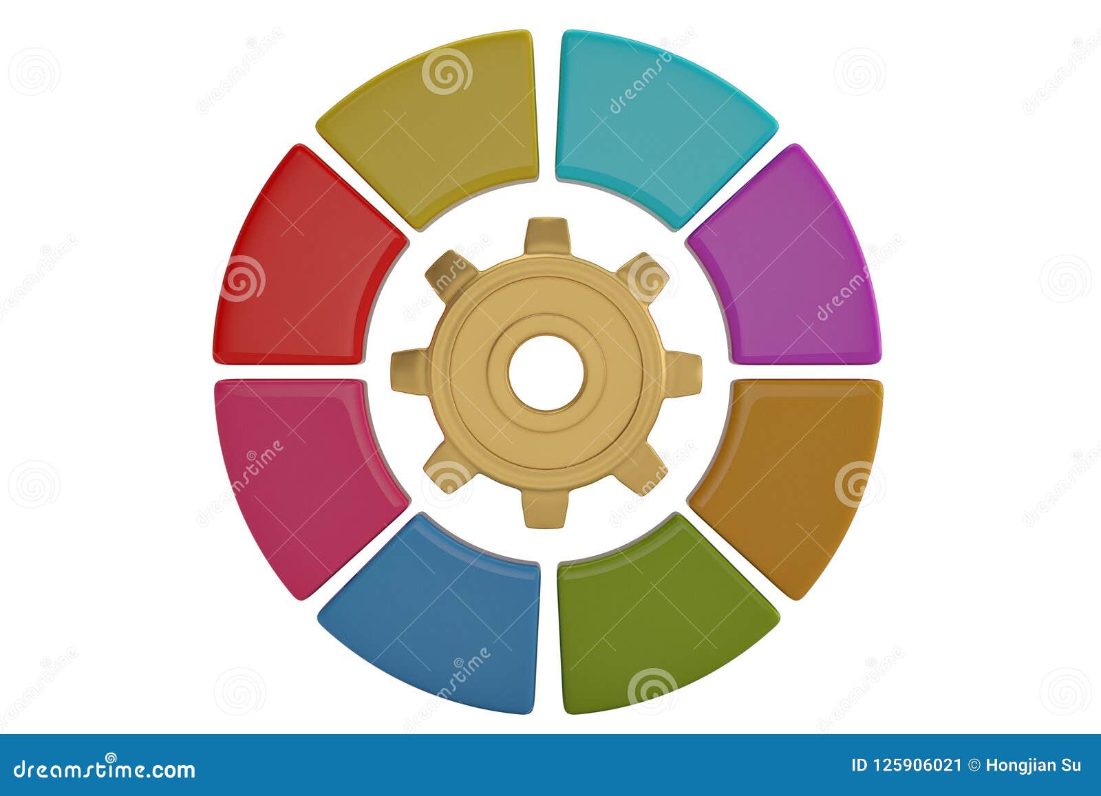 Colour Circle Chart Around Gold Gear. 3D Illustration. Stock ...