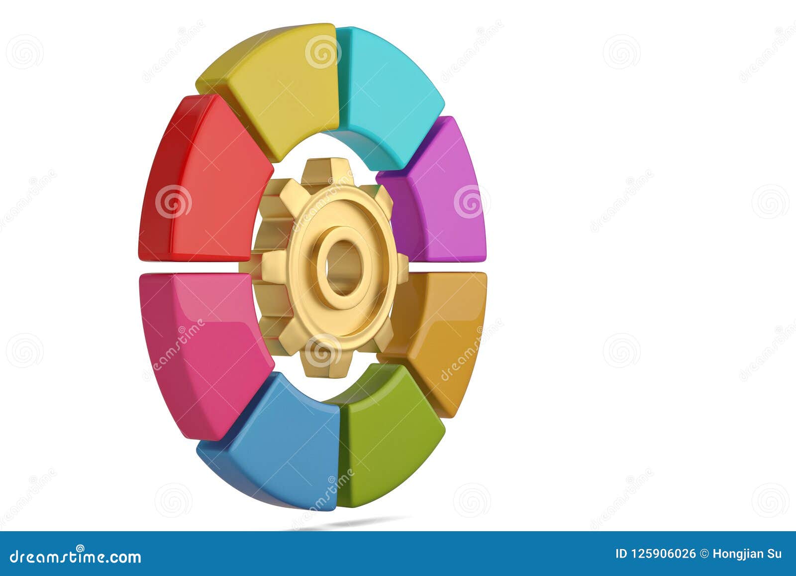 Colour Circle Chart Around Gold Gear. 3D Illustration. Stock ...