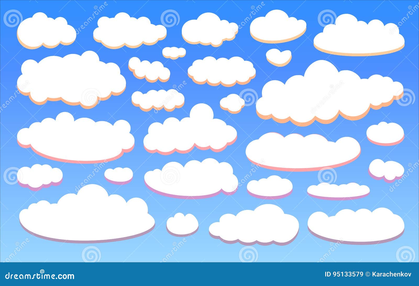 Colour Clouds Isolated on Blue Sky Background Set. Vector Stock ...
