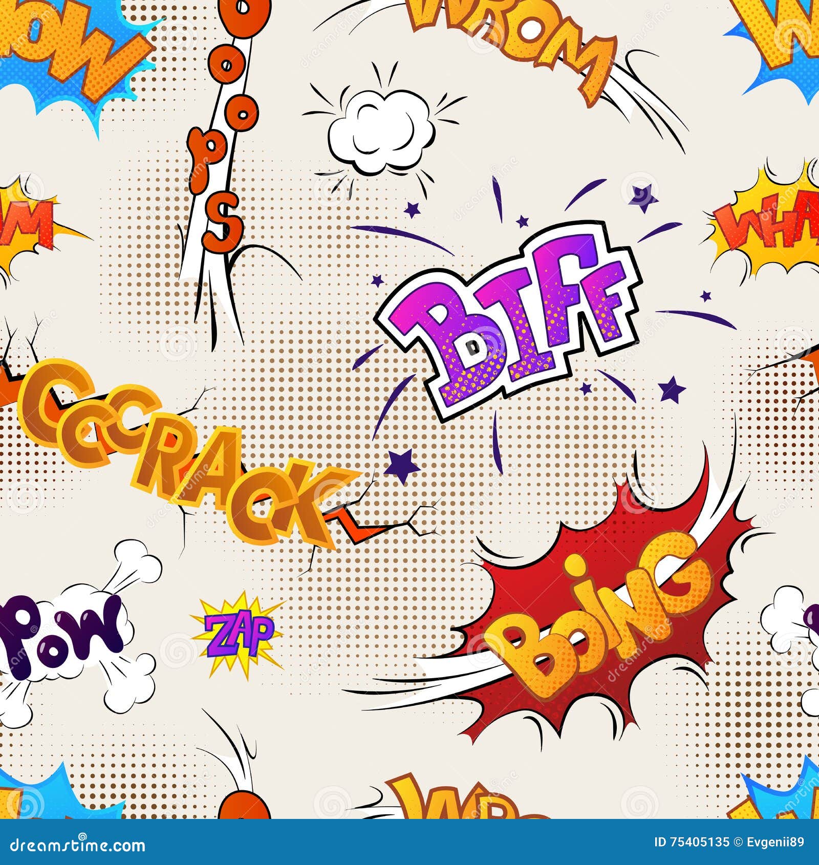 Colour Comics Effects on Old Paper, Seamless Pattern Stock Illustration ...