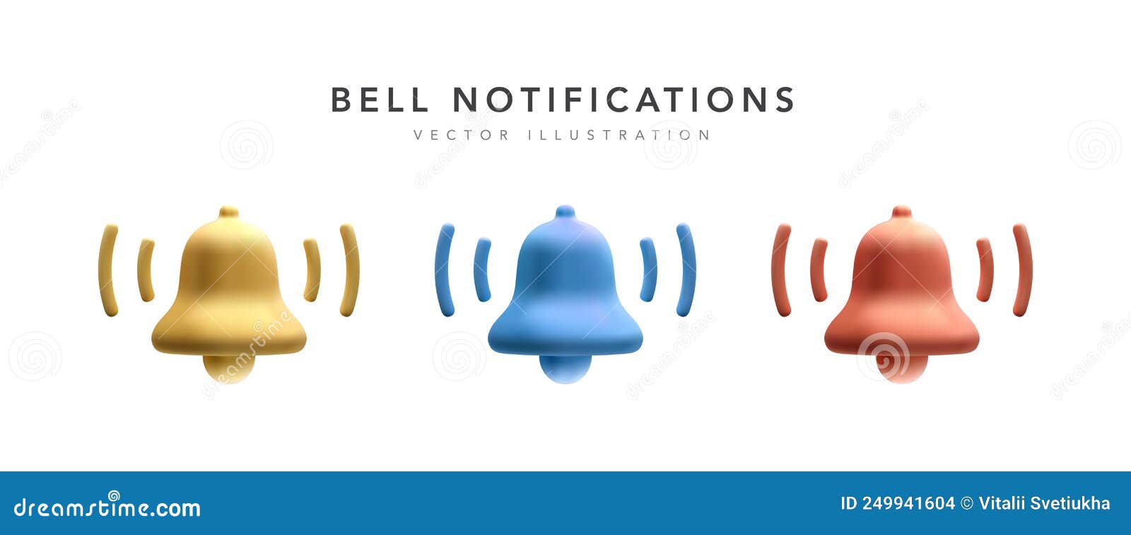 Colour 3d Realistic Bell Notification Icons Isolated on White ...