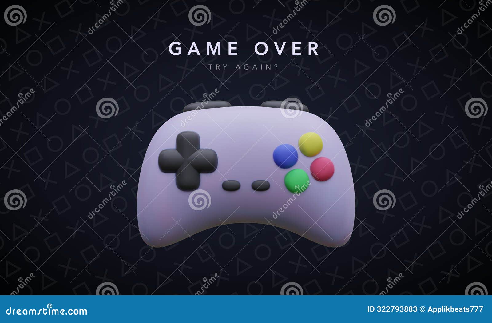 Colour 3d Realistic Gamepad with Text. Game Over Banner. Vector ...