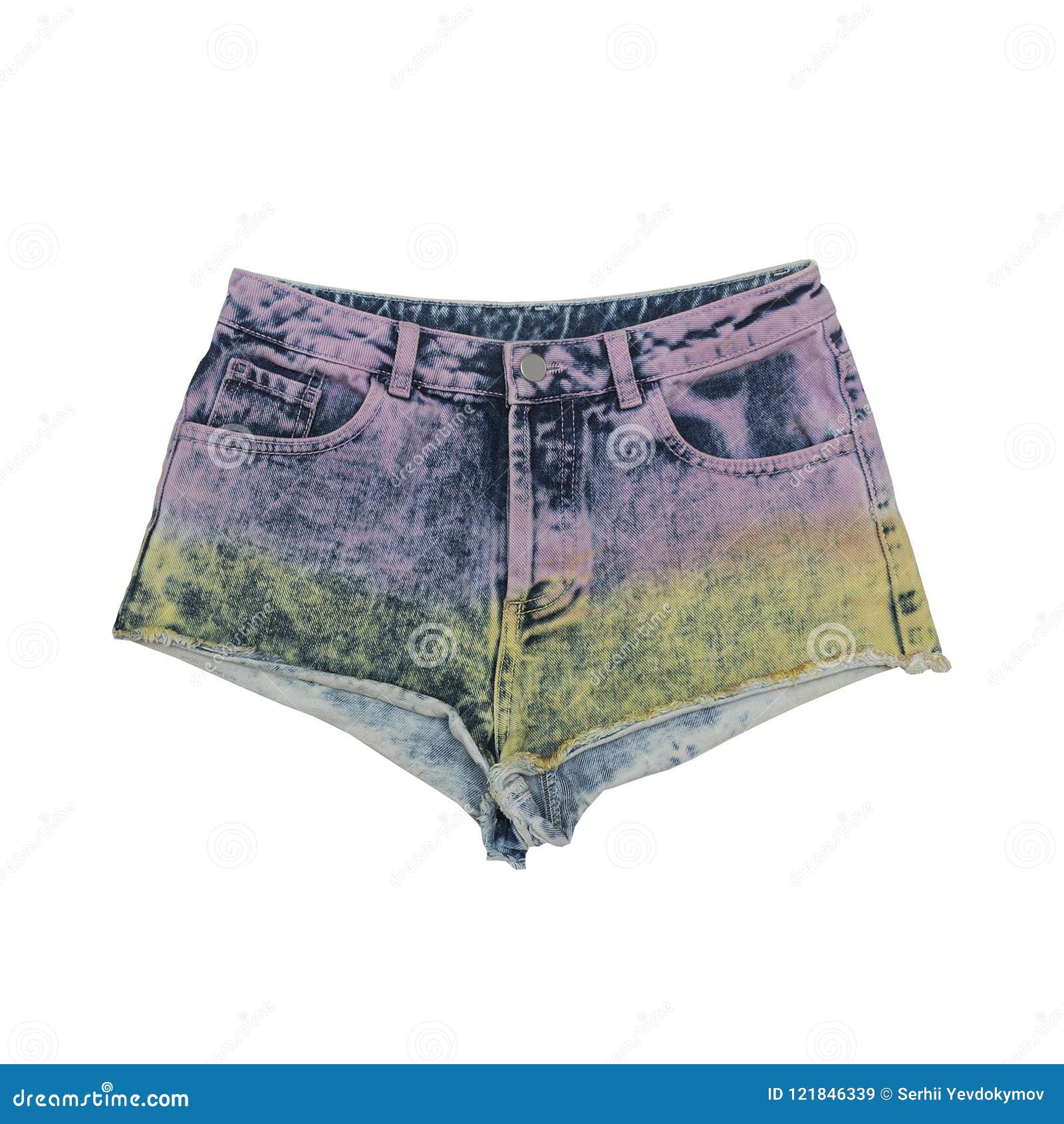 Colour Denim Shorts on a White Background. Isolate Stock Image - Image ...