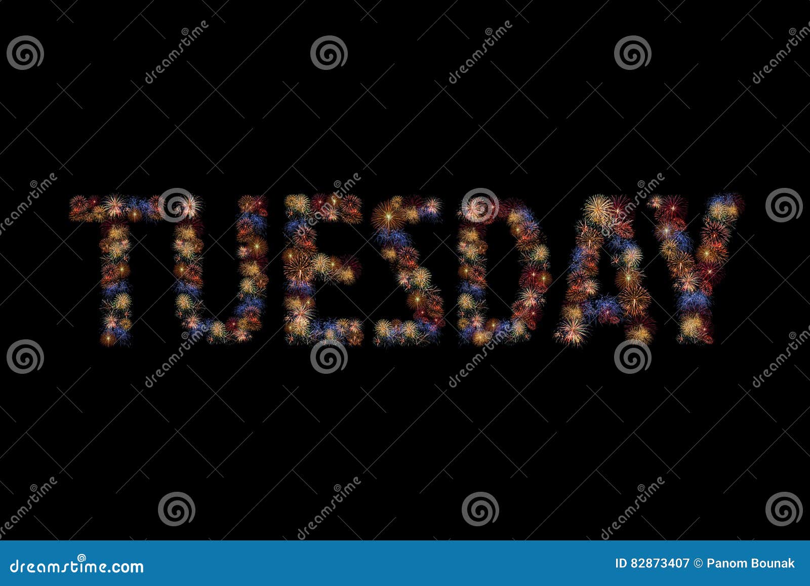 Colour Fireworks Light Up Forming Day in a Week Collection Stock ...