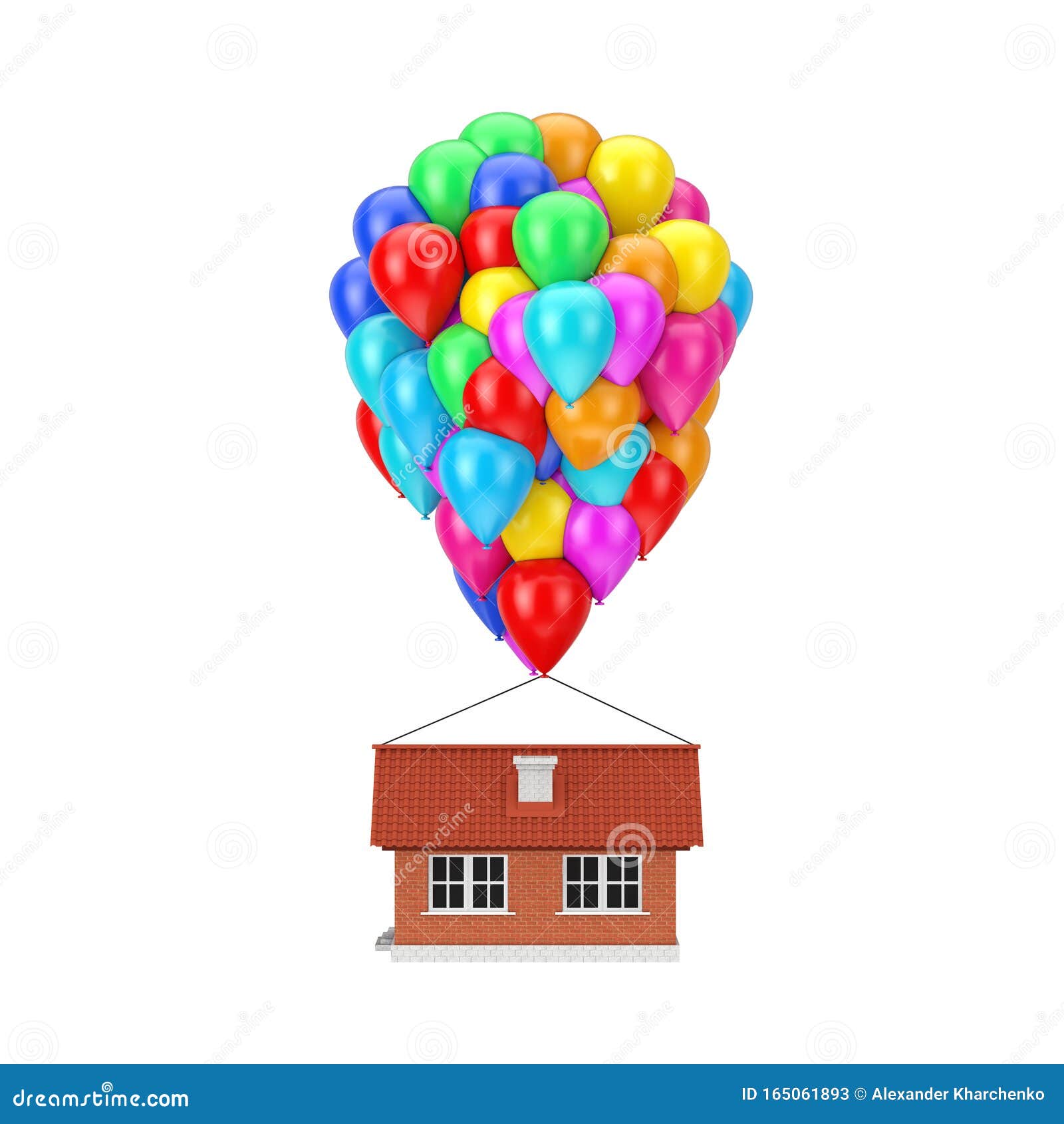 Colour Flying Balloons Up the Modern House. 3d Rendering Stock ...