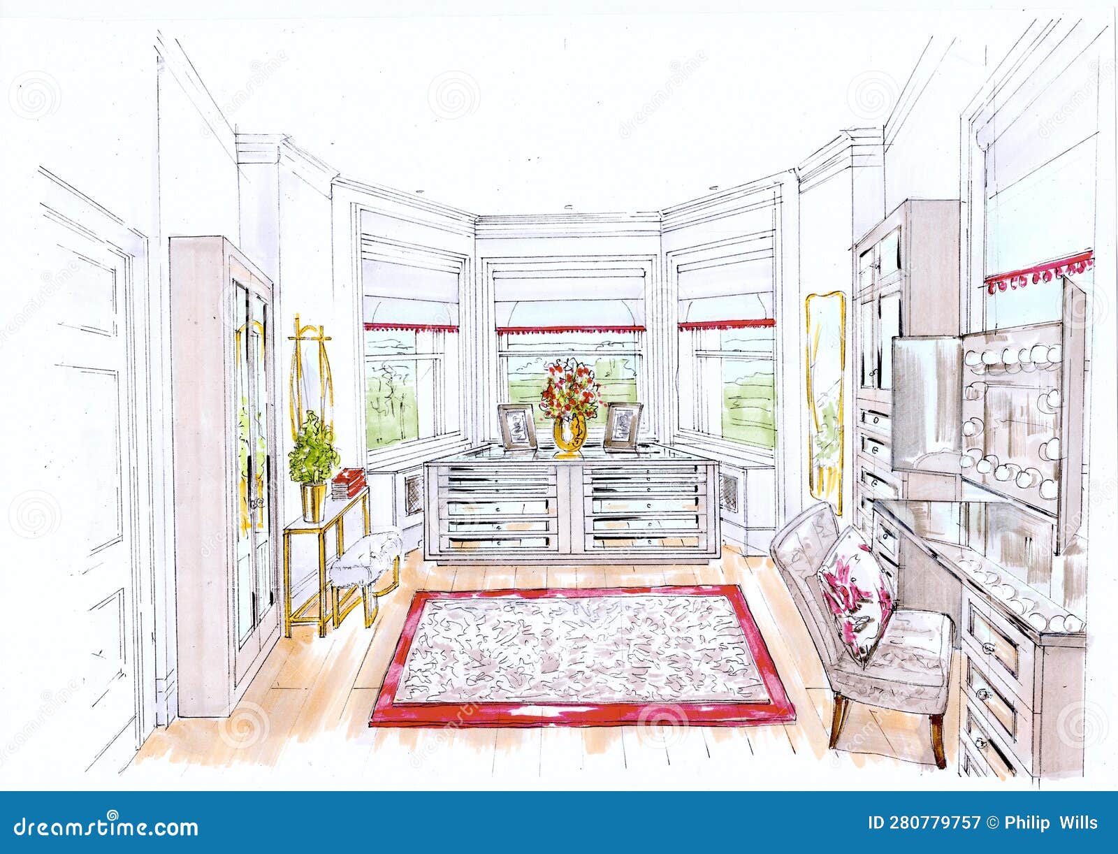 Colour Illustration of a Contemporary Style Dressing Room. Stock ...