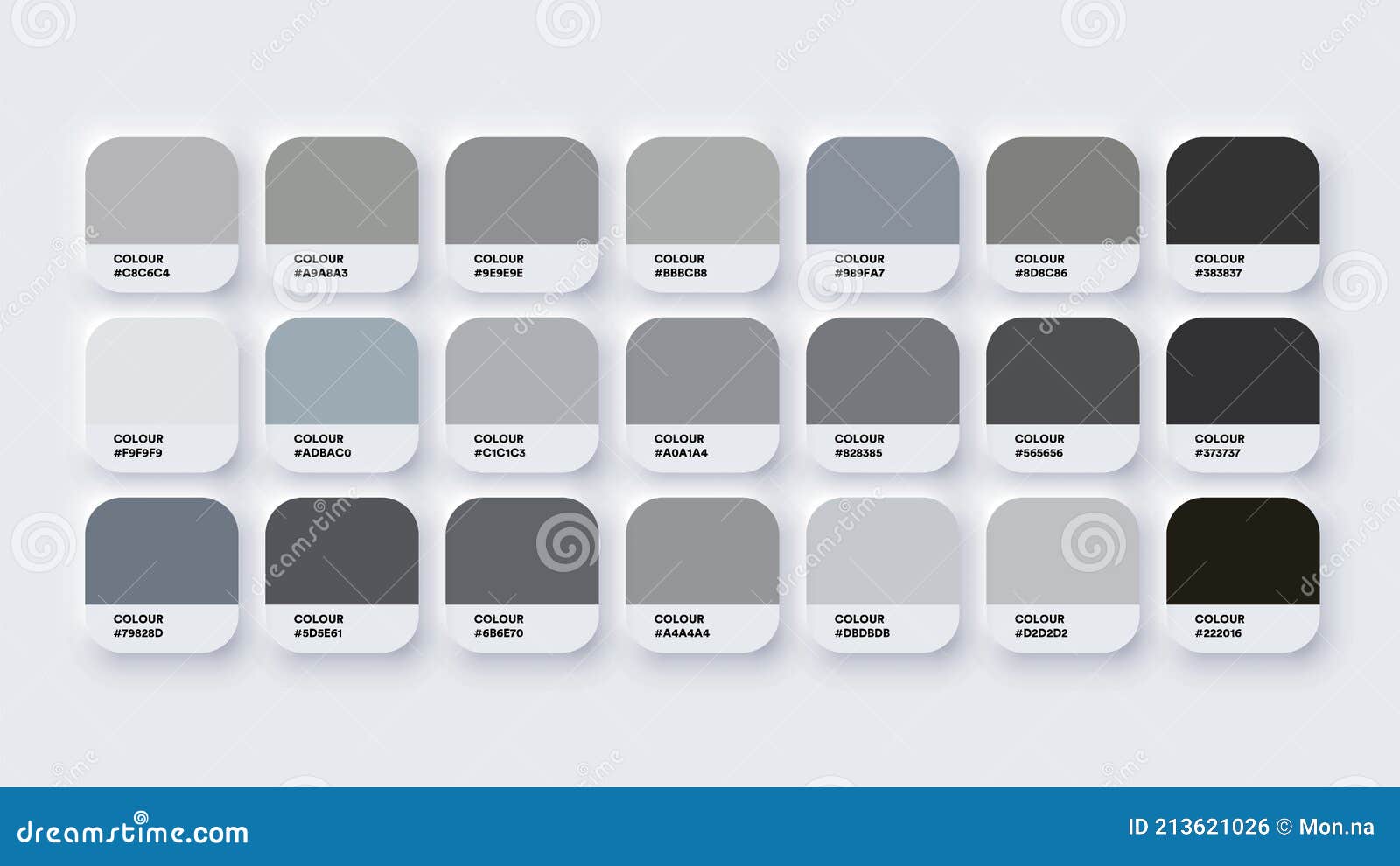 Colour Palette Catalog Samples Grey in RGB HEX. Neomorphism Vector ...