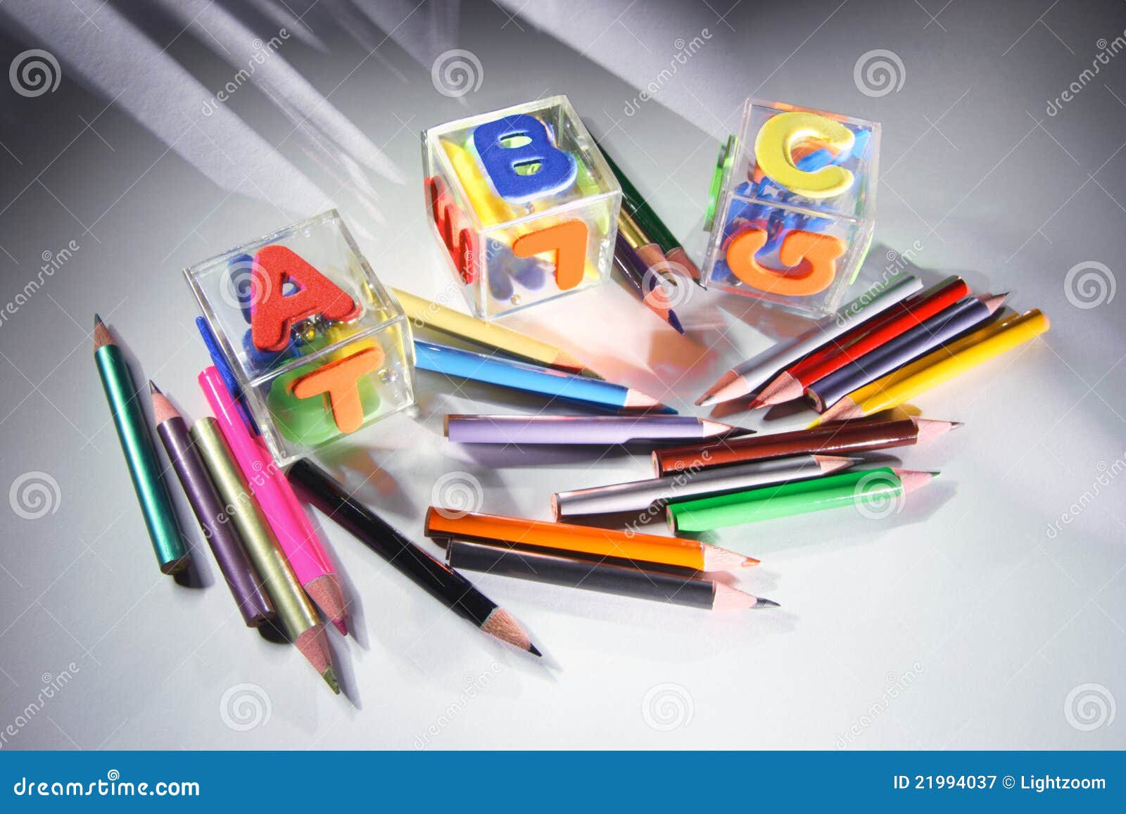 Colour Pencils and Alphabet Blocks Stock Image - Image of childhood ...