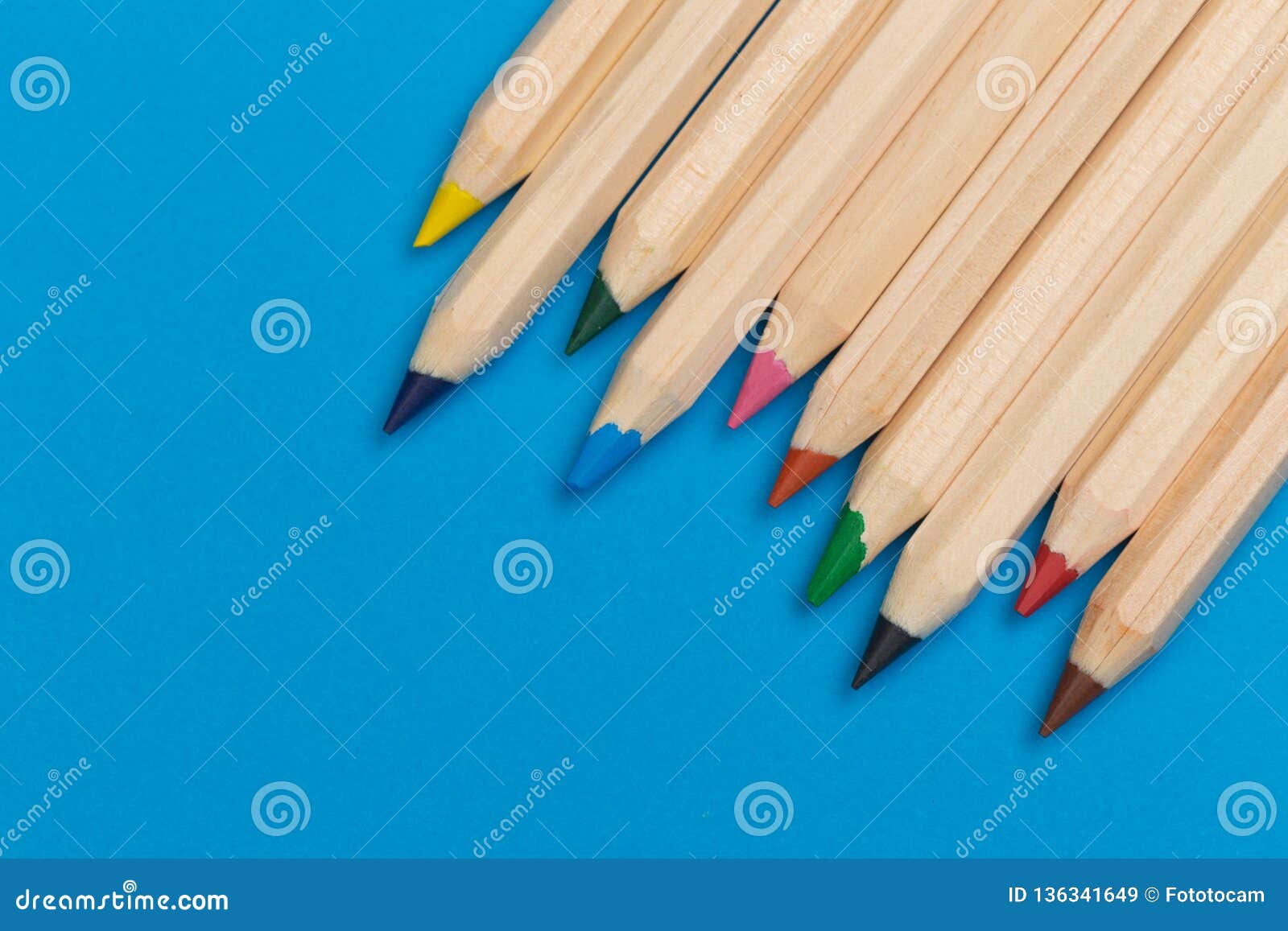 Colour Pencils on Blue Background Stock Image - Image of color ...