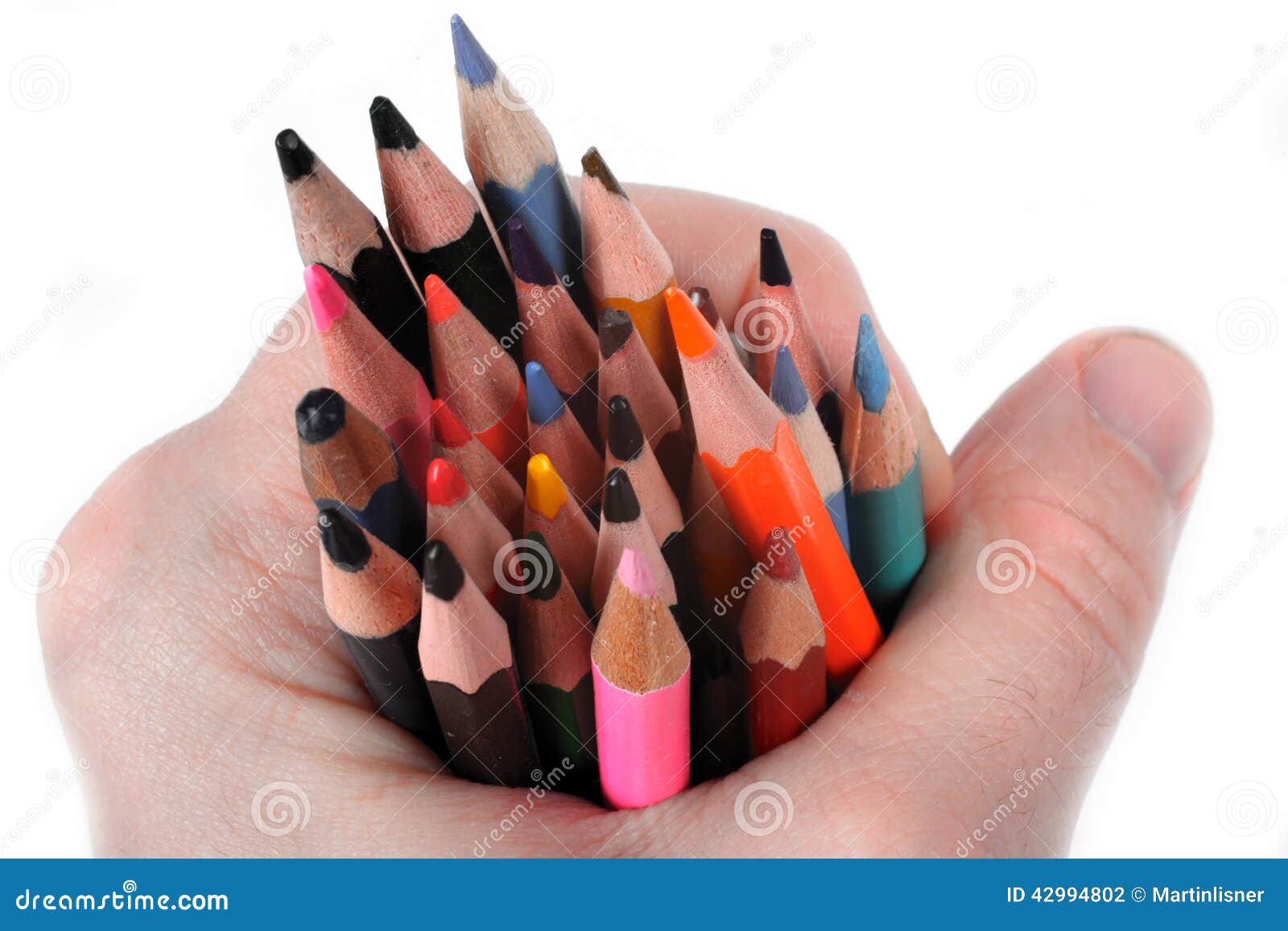 Colour Pencils in Hand Isolated on White Background Stock Photo - Image ...