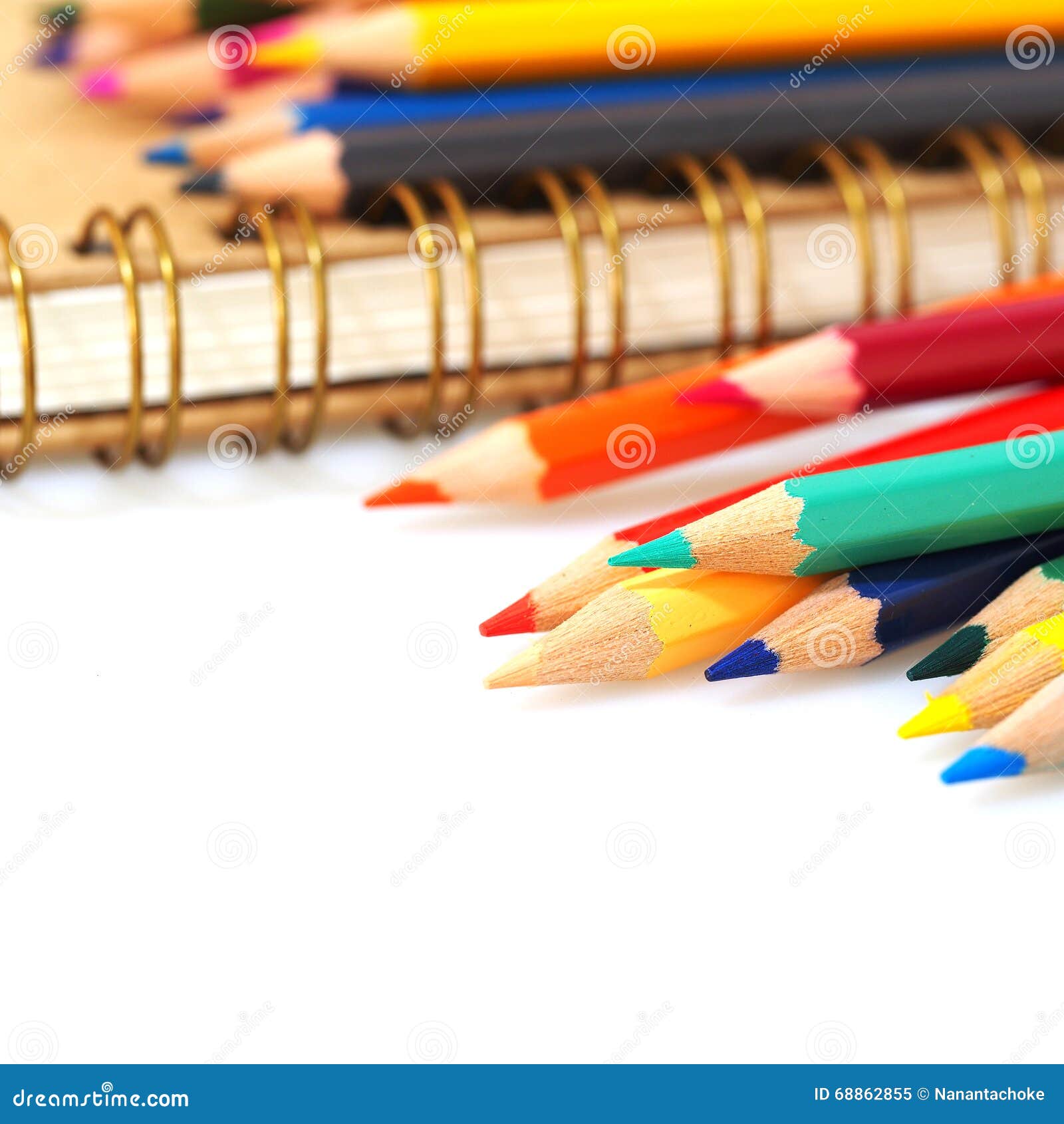 Colour Pencils and Note Book Isolated on White Background Stock Image ...