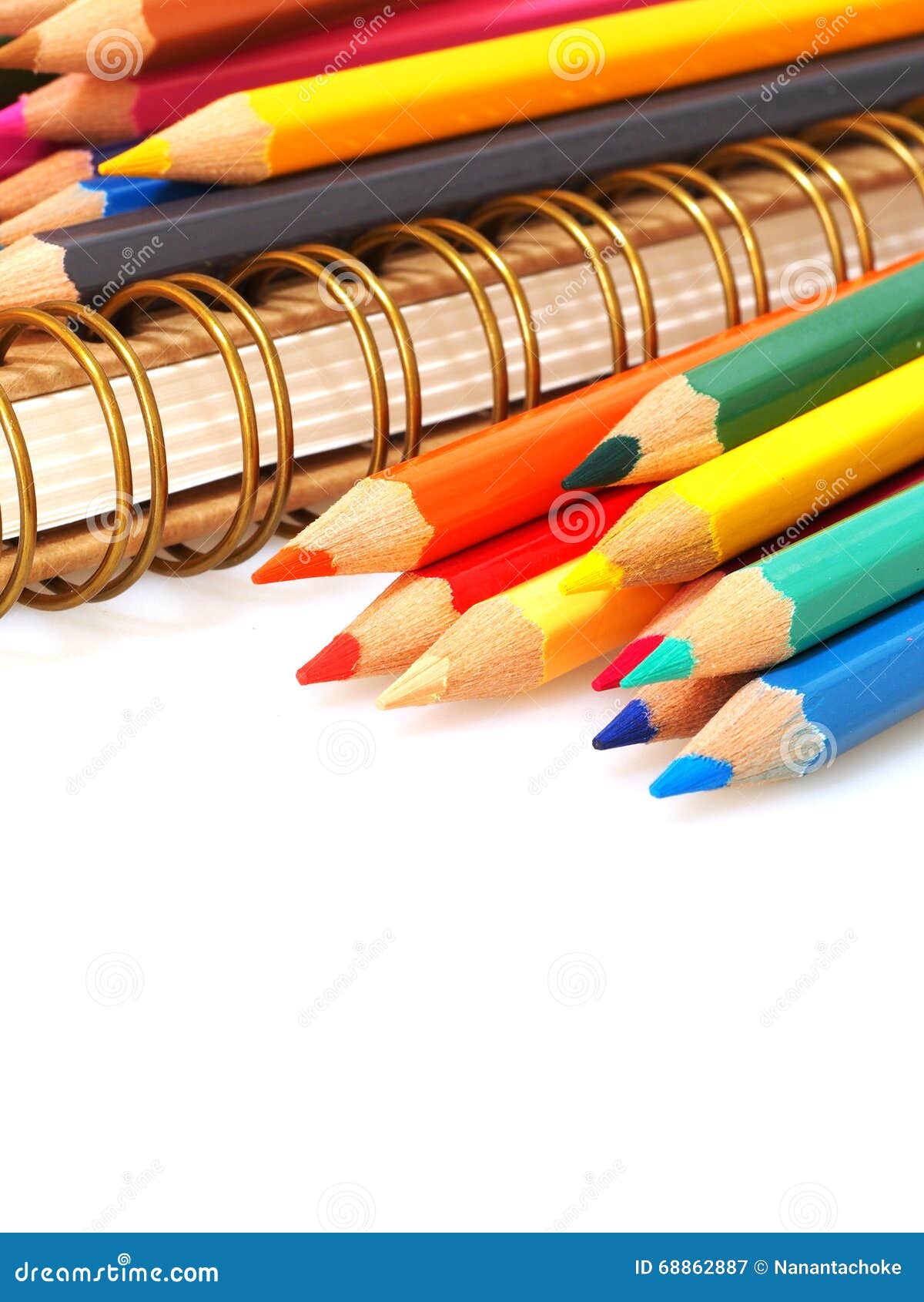 Colour Pencils and Note Book Isolated on White Background Stock Image ...