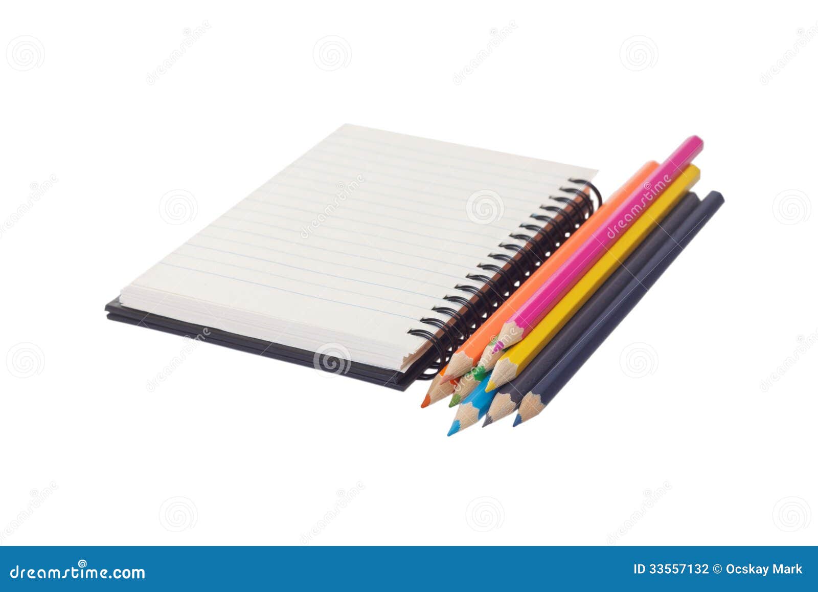 Colour Pencils and Notebook Stock Photo - Image of green, empty: 33557132