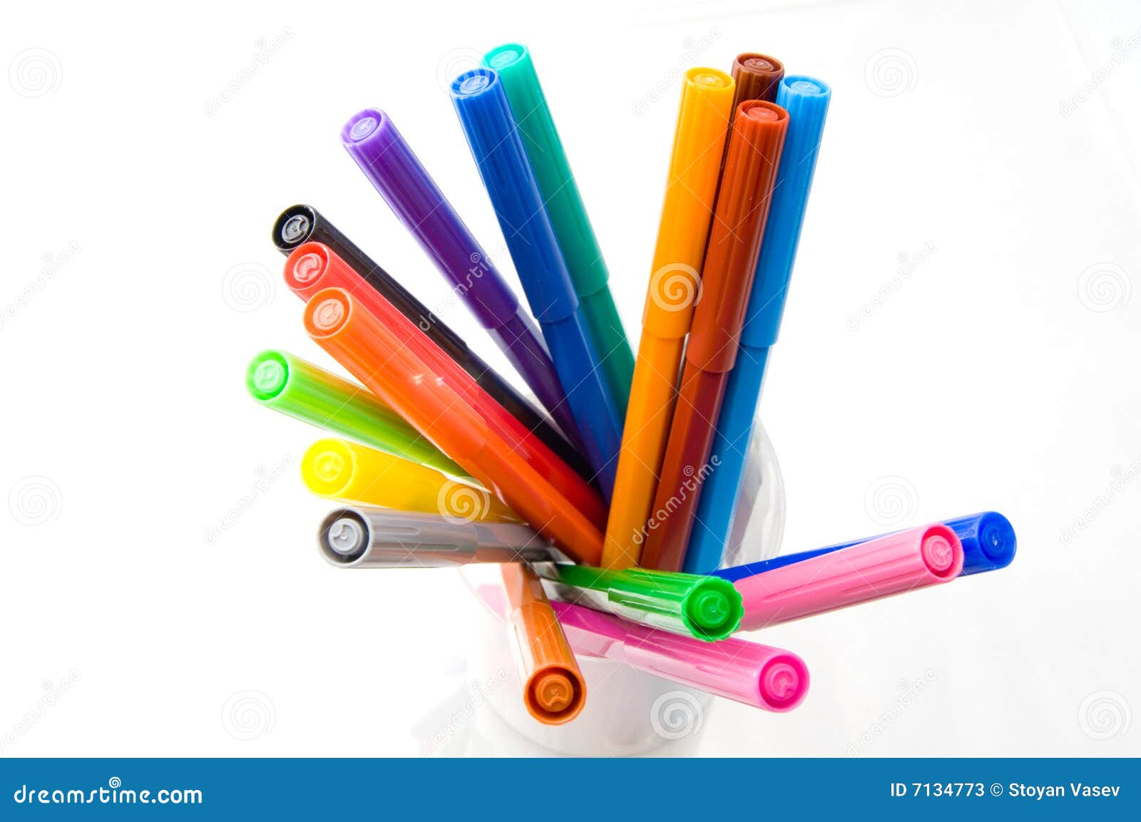 Colour Pens in a Glass Isolated on White Stock Image - Image of color ...