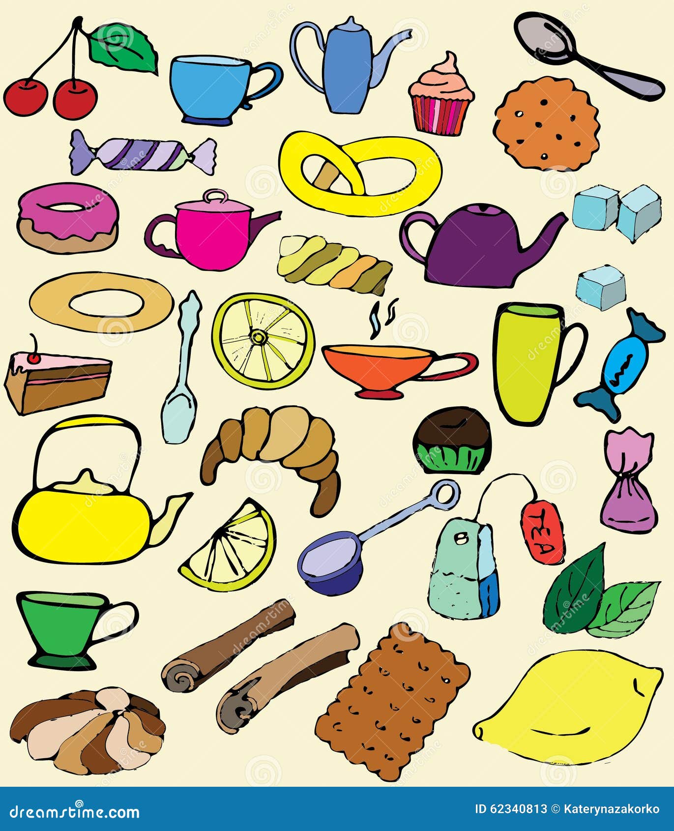 Colour Set of Objects for Tea Stock Vector - Illustration of background ...