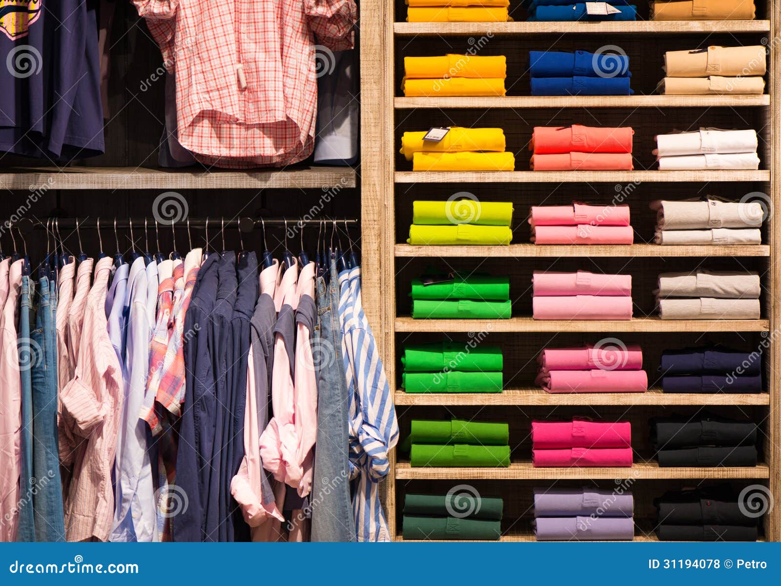 Colour Shirts at Shelf in Shop Stock Photo - Image of fabric, male ...