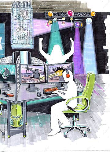 Colour Sketch for a Computer Gaming Zone. Stock Illustration ...