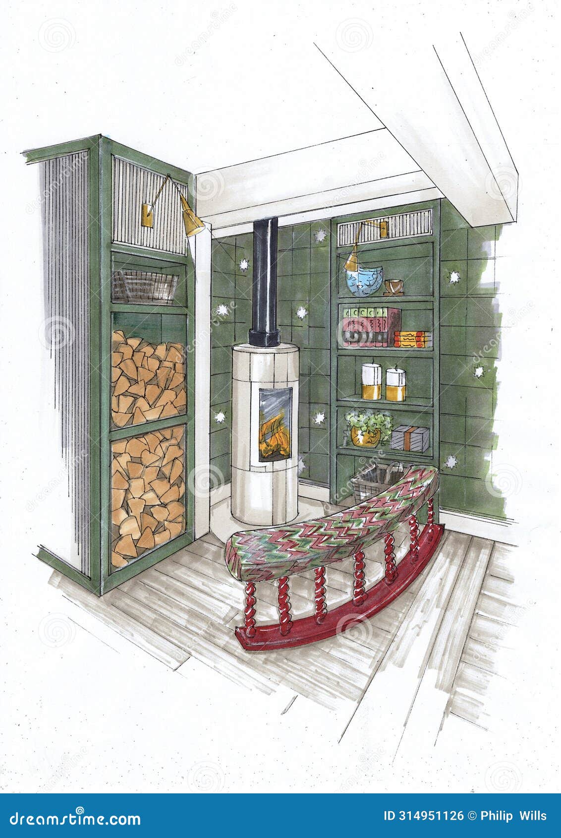 Colour sketch for a snug. stock illustration. Illustration of house ...