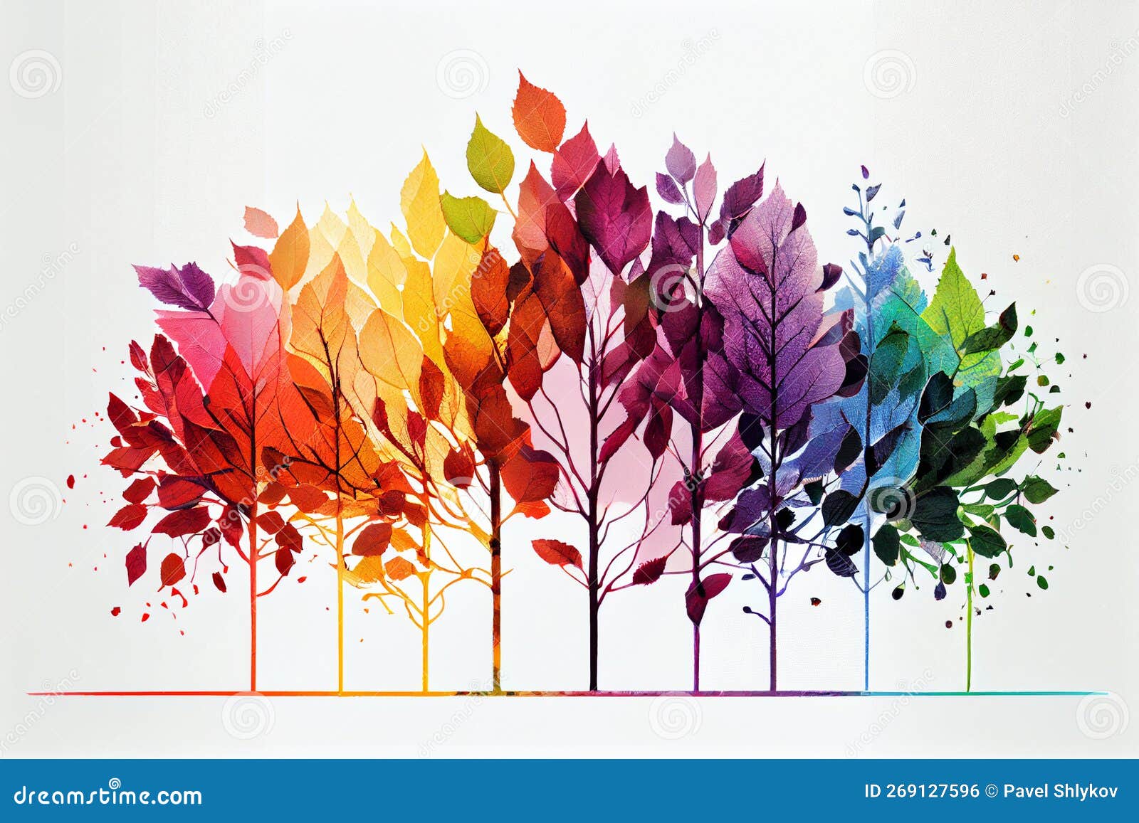 Colour Trees Isolated on White Background. Stock Photo - Image of fall ...