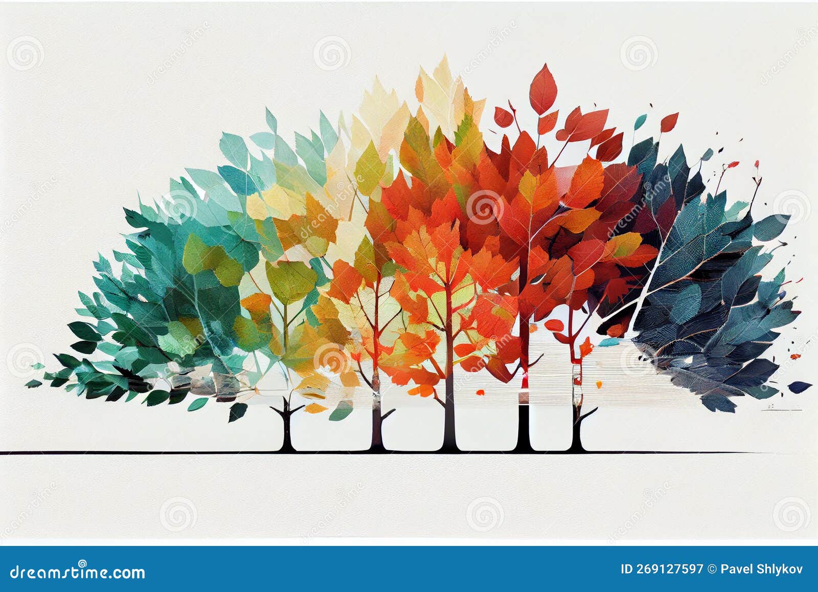 Colour Trees Isolated on White Background. Stock Image - Image of tree ...